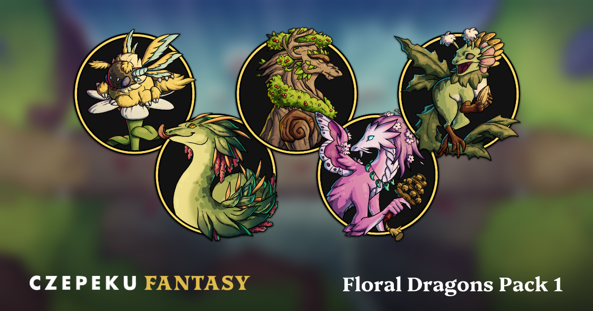Floral Dragons Pack 1 Token Pack | Hand-Drawn Fantasy RPG Tokens by Czepeku
