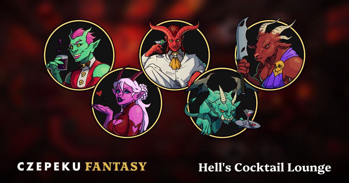 Hell's Cocktail Lounge Token Pack | Hand-Drawn Fantasy RPG Tokens by Czepeku
