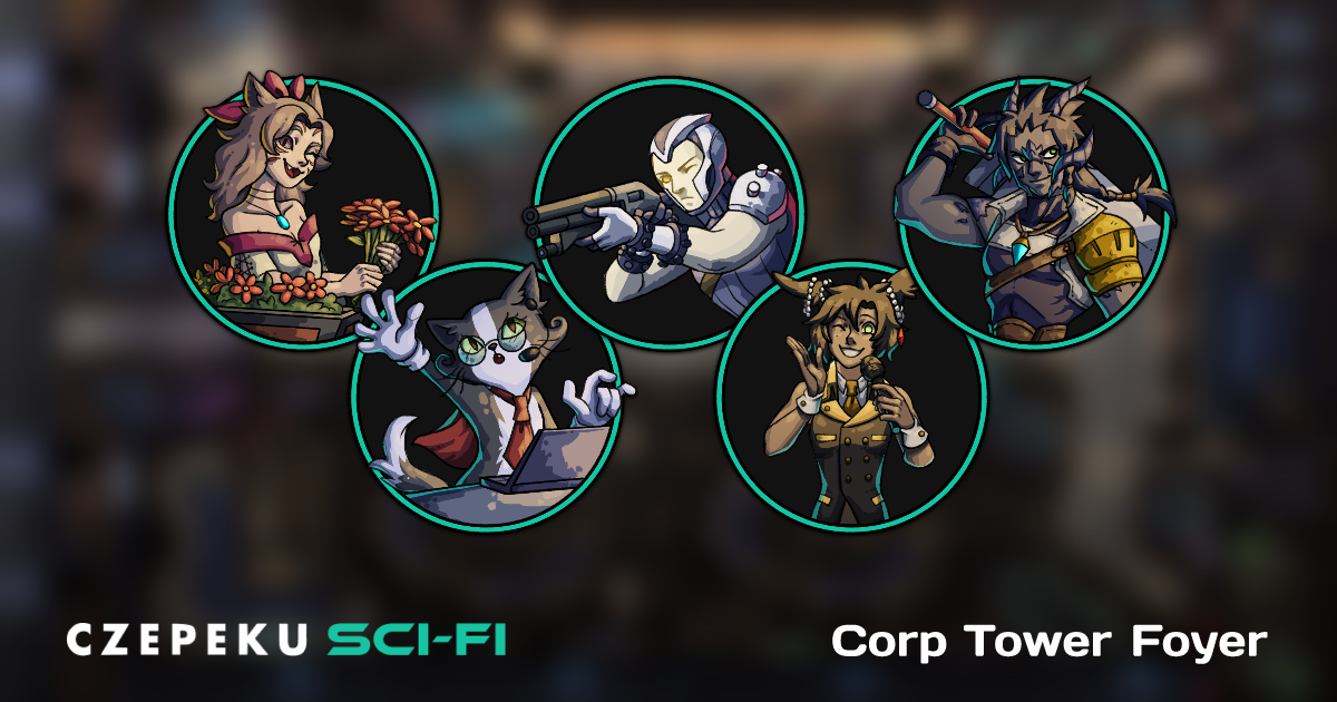 Corp Tower Foyer Token Pack | Hand-Drawn Sci-Fi RPG Tokens by Czepeku