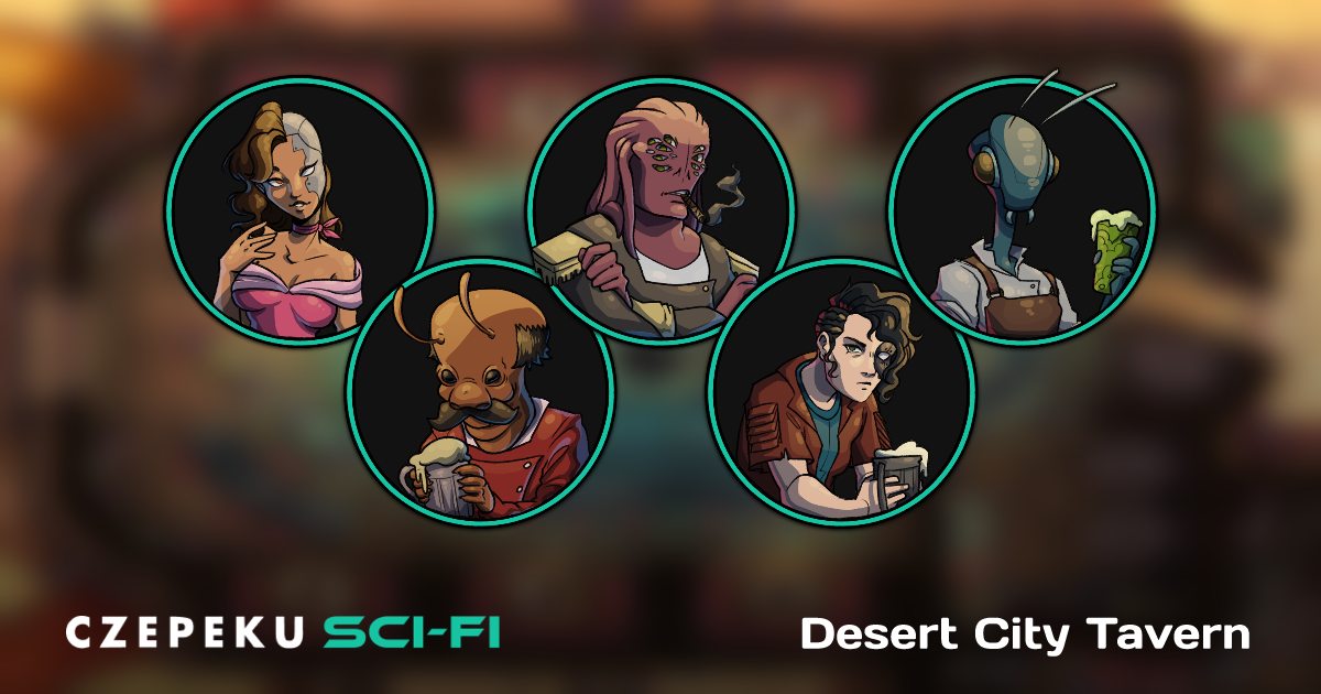 Desert City Tavern Token Pack | Hand-Drawn Sci-Fi RPG Tokens by Czepeku