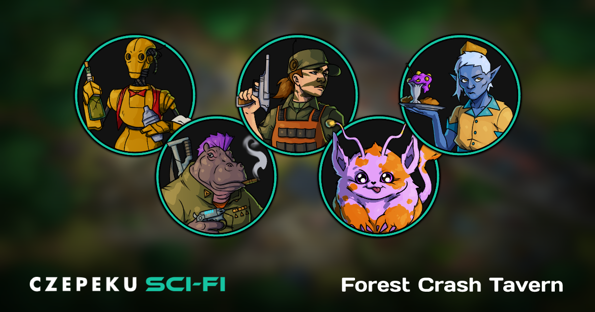 Forest Crash Tavern Token Pack | Hand-Drawn Sci-Fi RPG Tokens by Czepeku